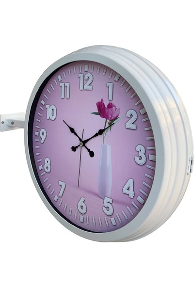 Platin Saat 40 cm Beyaz Metal Çiçek Istasyon Duvar Saati Platin Saat 40 cm Beyaz Metal Çiçek Istasyon Duvar Saati