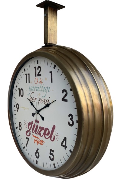 Platin Saat 40 cm Eskitme Metal Hadisi Şerif Istasyon Tavan Saati