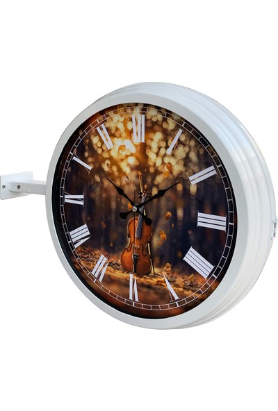Platin Saat 40 cm Beyaz Metal Çello Istasyon Duvar Saati Platin Saat 40 cm Beyaz Metal Çello Istasyon Duvar Saati