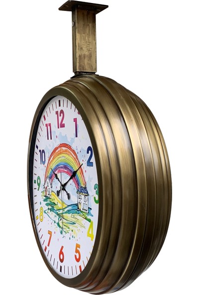 Platin Saat 40 cm Eskitme Metal Çocuk Gökkuşağı Istasyon Tavan Saati