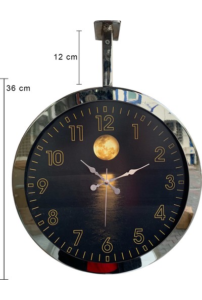 Platin Saat 36 cm Krom Metal Gece Istasyon Tavan Saati Platin Saat 36 cm Krom Metal Gece Istasyon Tavan Saati
