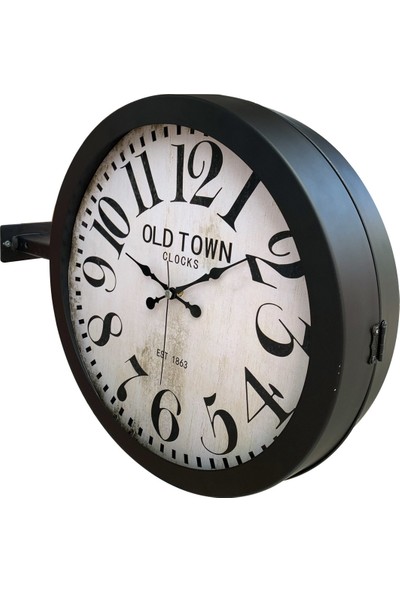 Platin Saat 36 cm Siyah Metal Sarı Istasyon Duvar Saati