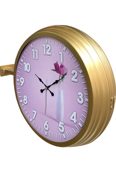 Platin Saat 40 cm Gold Metal Çiçek Istasyon Duvar Saati Platin Saat 40 cm Gold Metal Çiçek Istasyon Duvar Saati