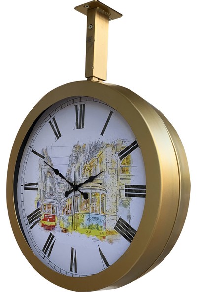 Platin Saat 36 cm Gold Metal Nostalji Istasyon Tavan Saati Platin Saat 36 cm Gold Metal Nostalji Istasyon Tavan Saati