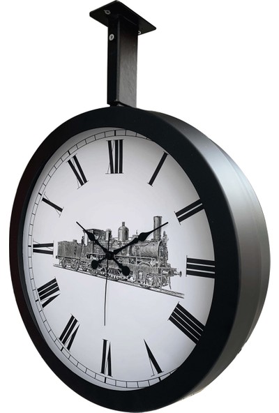 Platin Saat 36 cm Siyah Metal Kara Tren Istasyon Tavan Saati Platin Saat 36 cm Siyah Metal Kara Tren Istasyon Tavan Saati