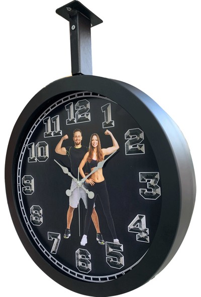 Platin Saat 36 cm Siyah Metal Fitness Istasyon Tavan Saati