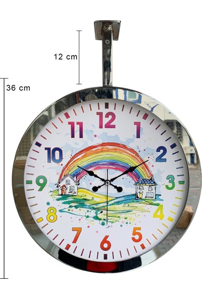 Platin Saat 36 cm Krom Metal Çocuk Gökkuşağı Istasyon Tavan Saati Platin Saat 36 cm Krom Metal Çocuk Gökkuşağı Istasyon Tavan Saati