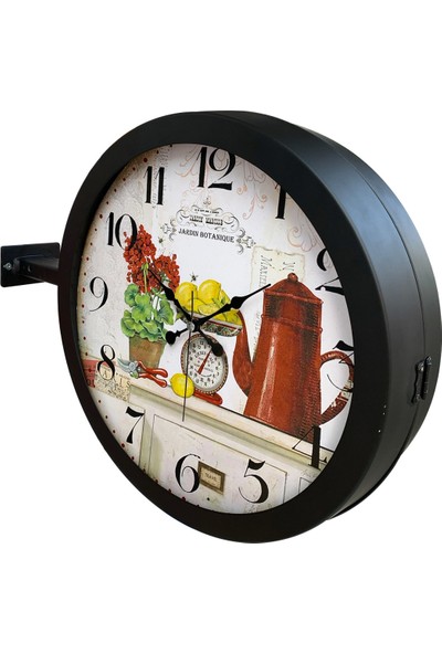 Platin Saat 36 cm Siyah Metal Mutfak Istasyon Duvar Saati