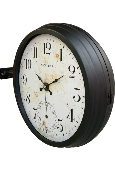 Platin Saat 40 cm Siyah Metal Antik Eskitme Istasyon Duvar Saati