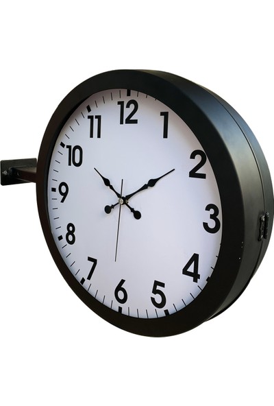 Platin Saat 36 cm Siyah Metal Klasik Istasyon Duvar Saati