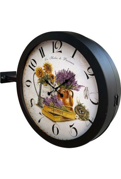 Platin Saat 36 cm Siyah Metal Dekoratif Istasyon Duvar Saati