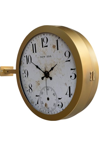 Platin Saat 36 cm Gold Metal Antik Eskitme Istasyon Duvar Saati Platin Saat 36 cm Gold Metal Antik Eskitme Istasyon Duvar Saati
