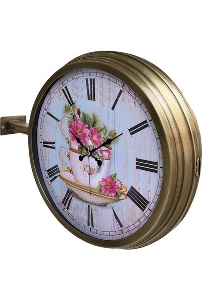 Platin Saat 40 cm Eskitme Metal Mutfak Istasyon Duvar Saati