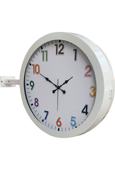 Platin Saat 36 cm Beyaz Metal Renkli Sayı Istasyon Duvar Saati Platin Saat 36 cm Beyaz Metal Renkli Sayı Istasyon Duvar Saati