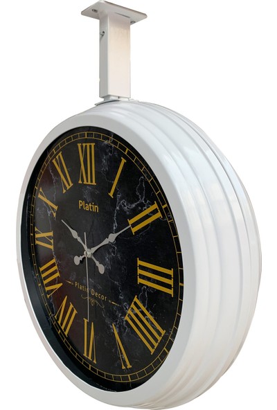 Platin Saat 40 cm Beyaz Metal Mermer Desen Roma Rakamlı Istasyon Tavan Saati Platin Saat 40 cm Beyaz Metal Mermer Desen Roma Rakamlı Istasyon Tavan Saati