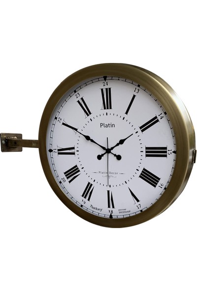 Platin Saat 36 cm Eskitme Metal Roma Rakamlı Istasyon Duvar Saati Platin Saat 36 cm Eskitme Metal Roma Rakamlı Istasyon Duvar Saati
