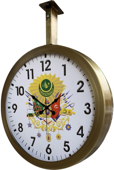 Platin Saat 36 cm Eskitme Metal Osmanlı Arması Istasyon Tavan Saati