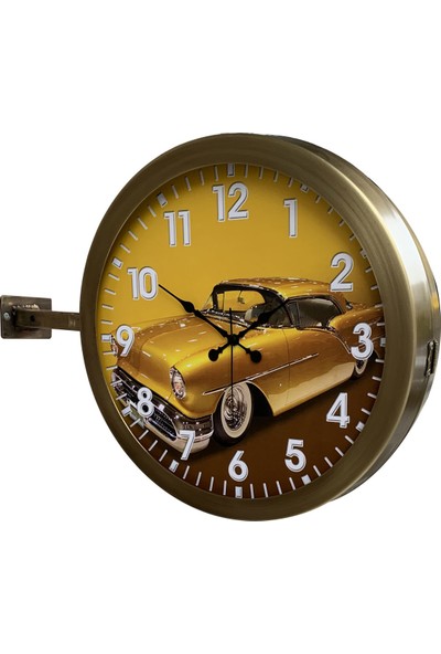 Platin Saat 36 cm Eskitme Metal Araba Galeri Istasyon Duvar Saati