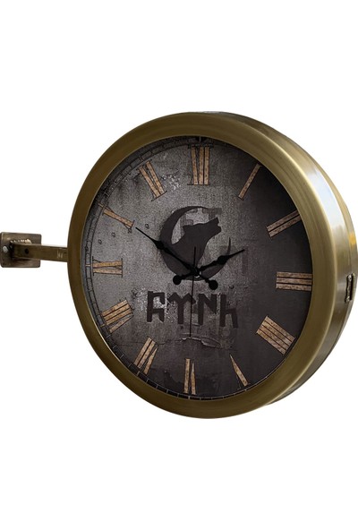 Platin Saat 36 cm Eskitme Metal Bozkurt Türk Istasyon Duvar Saati Platin Saat 36 cm Eskitme Metal Bozkurt Türk Istasyon Duvar Saati