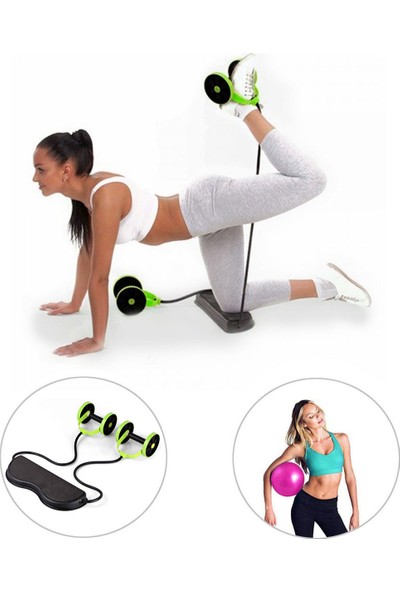 Spor Byfit Lastikli Tekerlekli Egzersiz Aleti Rv + Pilates Denge Topu - 2'li Set