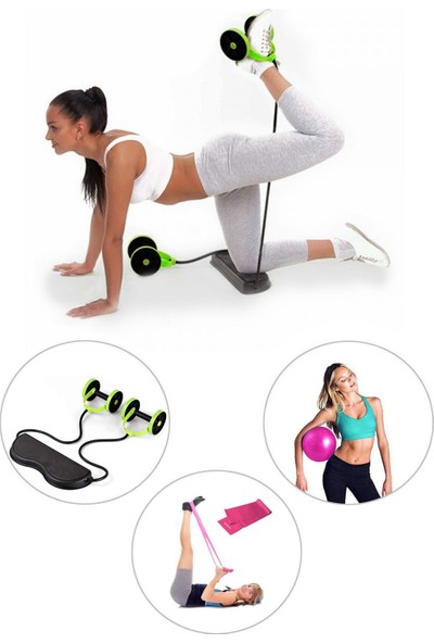 Spor Byfit Lastikli Tekerlekli Egzersiz Aleti Rv + Pilates Denge Topu + Pilates Bandı - 3'lü Set