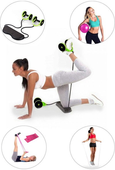 Spor Byfit Lastikli Tekerlekli Egzersiz Aleti Rv + Denge Topu + Plates Bandı + Atlama Ipi - 4'lü Set Spor Byfit Lastikli Tekerlekli Egzersiz Aleti Rv + Denge Topu + Plates Bandı + Atlama Ipi - 4'lü Set