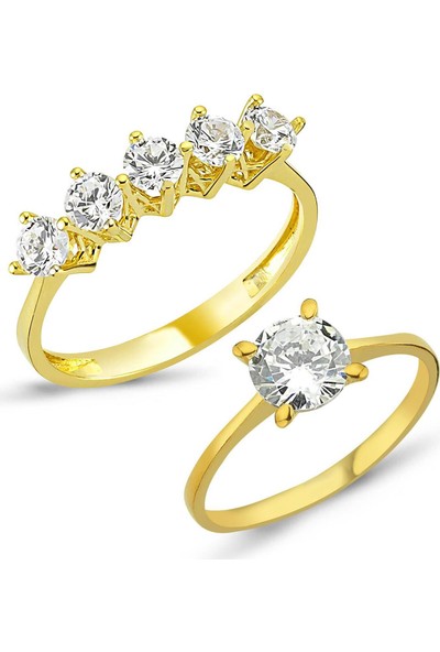 Takı Dükkanı Sarı Gümüş Beştaş ve Tektaş Yüzük Seti WSR118TB