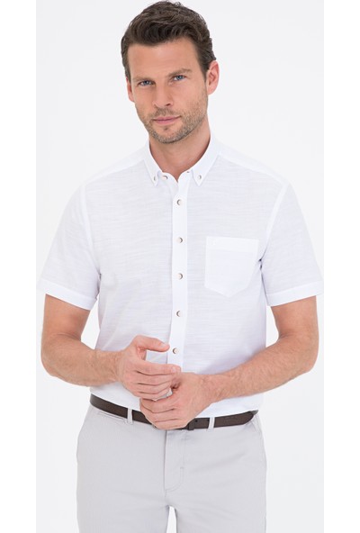 Pierre Cardin Beyaz Regular Fit Kısa Kollu Gömlek 50236009-VR013