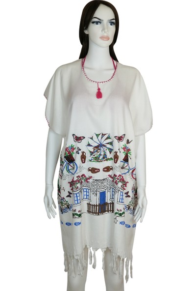 Rue Buldan Peştemal Oyalı Kısa Kollu Plaj Elbisesi Alaçatı Desenli