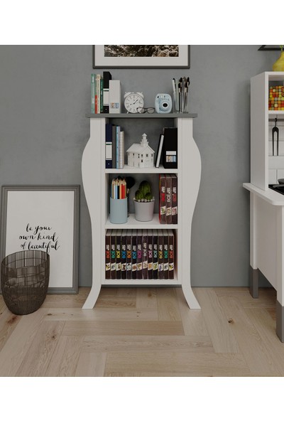 PlatinReyon Modern Lukens Ayak Mini Kitaplık Dekoratif Kitaplık Antrasit