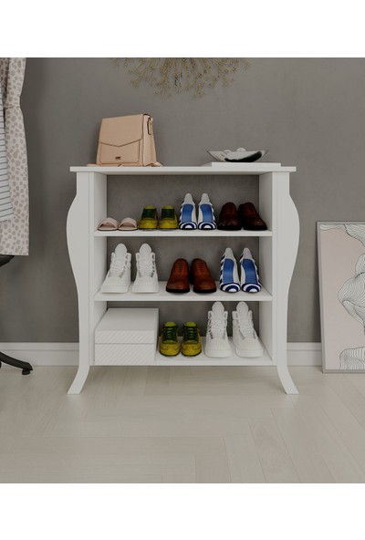 PlatinReyon Modern Lukens Ayaklı Ayakkabılık Hol Mobilyası Beyaz