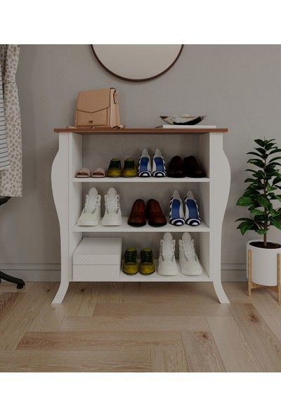 PlatinReyon Modern Lukens Ayaklı Ayakkabılık Hol Mobilyası Ceviz