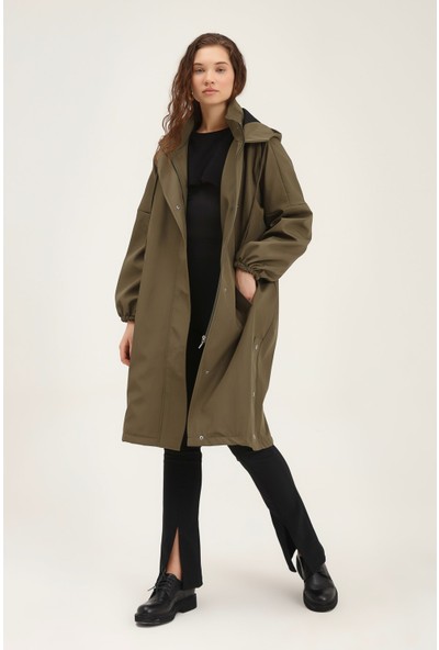 Quzu Oversize Kapüşonlu Trençkot Haki Quzu Oversize Kapüşonlu Trençkot Haki