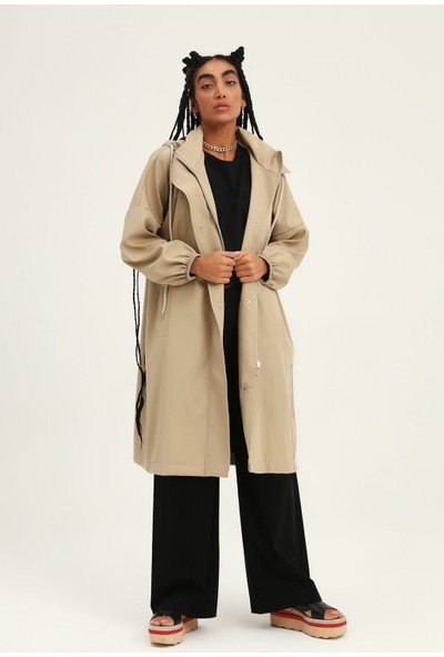 Quzu Oversize Kapüşonlu Trençkot Bej Quzu Oversize Kapüşonlu Trençkot Bej