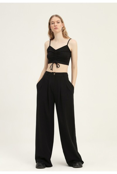 Quzu Cepli Palazzo Pantolon Siyah