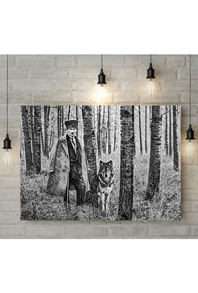 BK Atatürk Kurt Tasarımlı Karakalem Kanvas Tablo BK Atatürk Kurt Tasarımlı Karakalem Kanvas Tablo