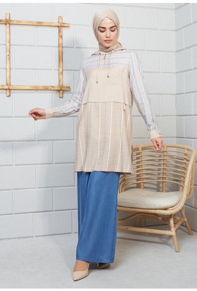 SETRMS Çizgili Cep ve Kapüşon Detay Spor Tunik SETRMS Çizgili Cep ve Kapüşon Detay Spor Tunik