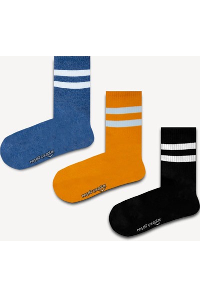 Neşeli Çoraplar 3'lü Sarı Şeritli Atletik Çorap Set Neşeli Çoraplar 3'lü Sarı Şeritli Atletik Çorap Set
