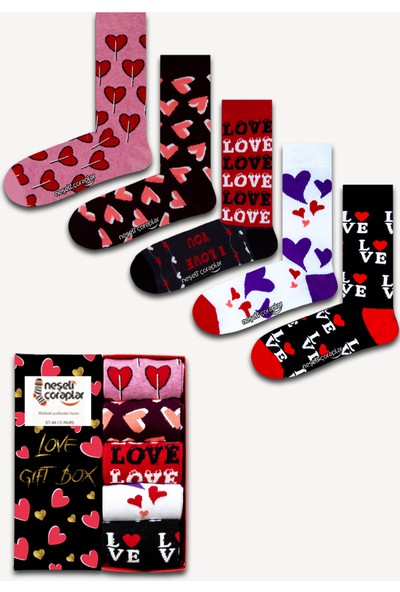 Neşeli Çoraplar 5'li Sevgililer Günü Özel Renkli Çorap Set
