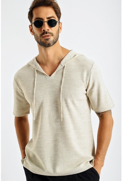 Chuba Erkek Kapüşonlu Kısa Kollu Oversize Triko Kazak 21W302 Chuba Erkek Kapüşonlu Kısa Kollu Oversize Triko Kazak 21W302