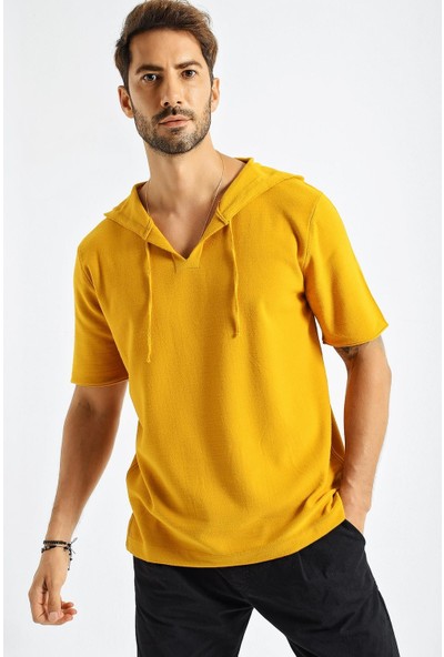 Chuba Erkek Kapüşonlu Kısa Kollu Oversize Triko Kazak 21W302 Chuba Erkek Kapüşonlu Kısa Kollu Oversize Triko Kazak 21W302