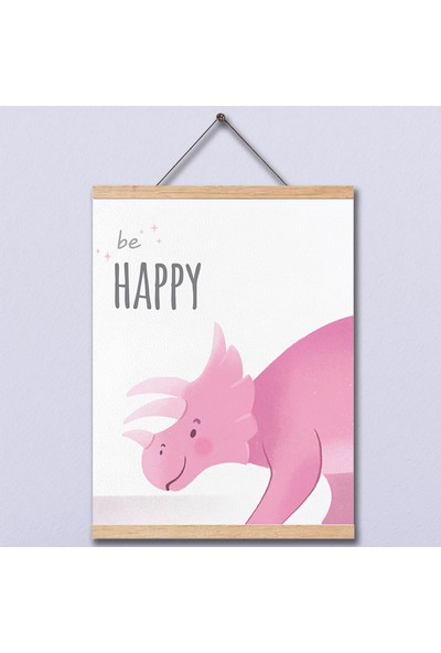 DekorLoft Pastel Triceratops Dinozor Askılı Pu Deri Çocuk Odası Tablosu