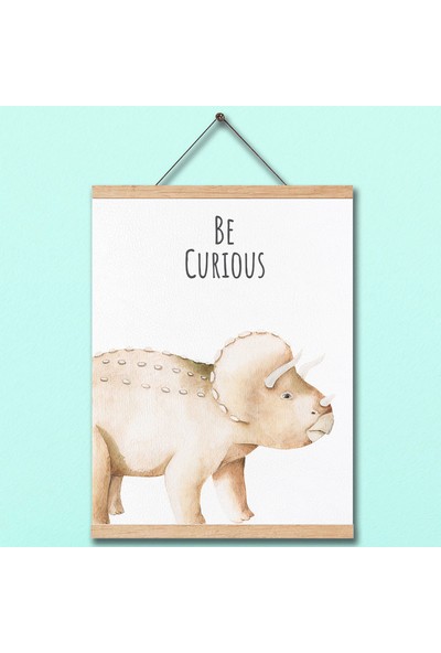DekorLoft Be Curious Triceratops Nostaljik Dinozor Askılı Pu Deri Çocuk Odası Tablosu