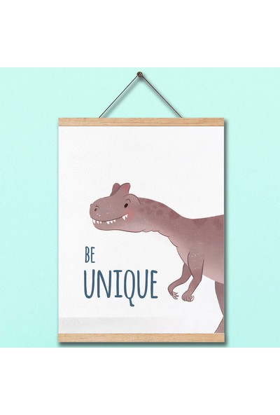 DekorLoft Be Uniquetyrannosaurus Nostaljik Dinozor Askılı Pu Deri Çocuk Odası Tablosu