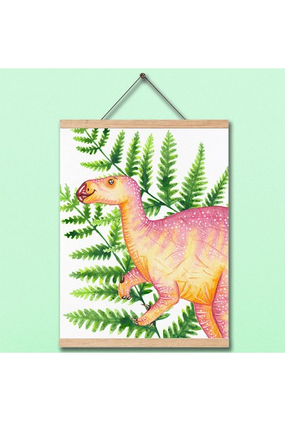 DekorLoft Tropik Velociraptor Dinozor Askılı Pu Deri Çocuk Odası Tablosu