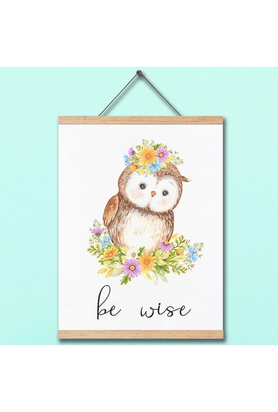 DekorLoft Bahar Çiçekli Baykuş Askılı Pu Deri Çocuk Odası Tablosu