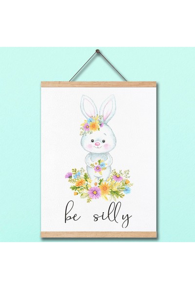 DekorLoft Bahar Çiçekli Tavşan Askılı Pu Deri Çocuk Odası Tablosu