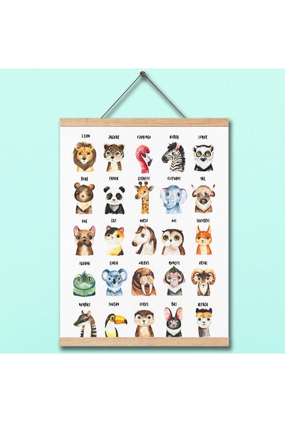 DekorLoft Isimli Hayvanlar Dünyası Askılı Pu Deri Çocuk Odası Tablosu