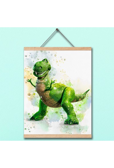 DekorLoft Yeşil Dinozor Askılı Pu Deri Çocuk Odası Tablosu