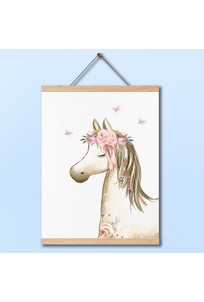 DekorLoft Bahar Çiçekli Özgür At Askılı Pu Deri Çocuk Odası Tablosu